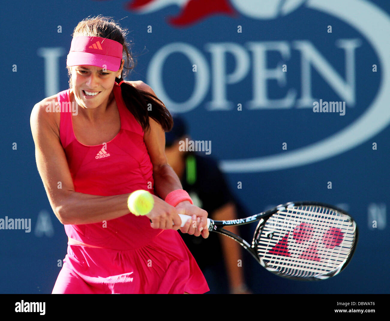 Anna Ivanovic, of SEB returns a back hand during her match against ...