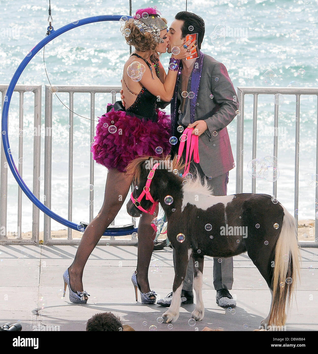 AnnaLynne McCord and Josh Zuckerman filming a magic show scene on the ...