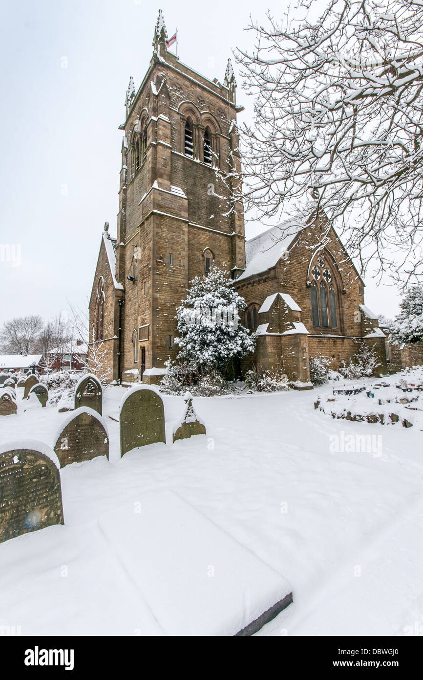 Church in snow, with grave stones Stock Photo - Alamy