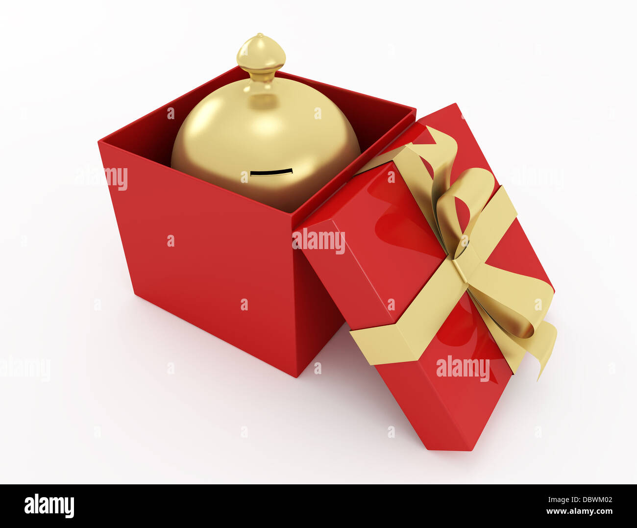 golden classic money-box in red gift-box Stock Photo - Alamy
