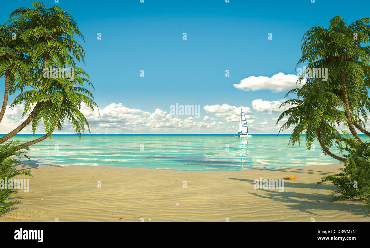 Frontal view of a caribbean beach with boat Stock Photo - Alamy