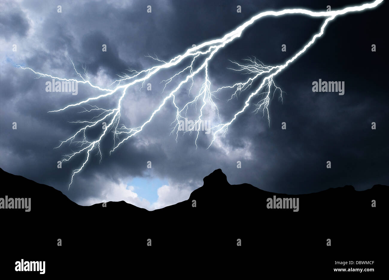 Huge lightning bolt over desert during storm Stock Photo - Alamy