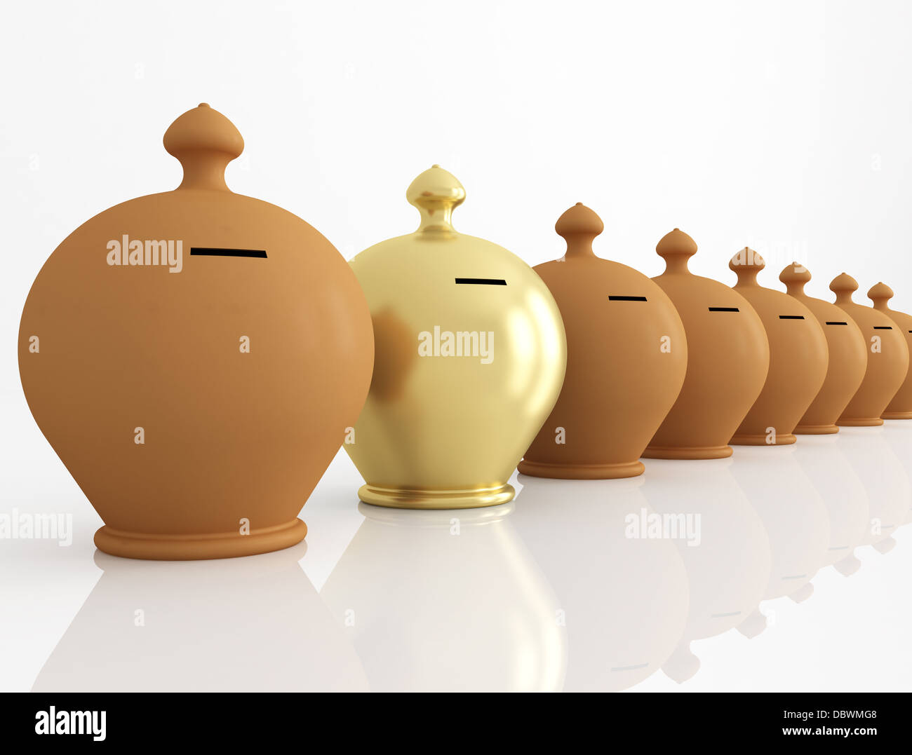 golden money-box standing out from the crowd -rendering Stock Photo - Alamy