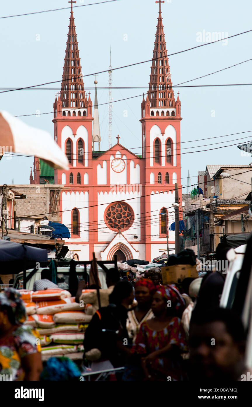 Central market and German colonial cathedral, Lome, Togo Stock Photo ...