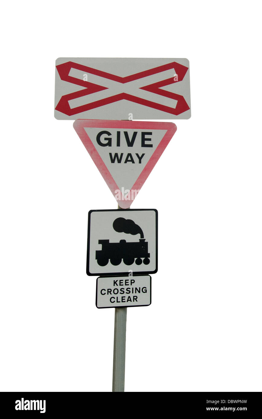 train level crossing with warning signs Stock Photo - Alamy