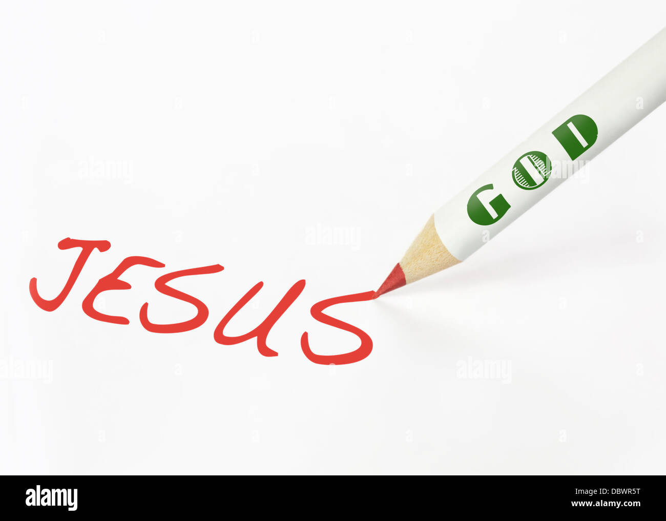 A God labeled pencil writing the word Jesus Stock Photo - Alamy