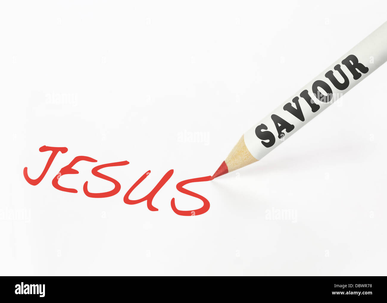 A saviour labeled pencil writing the word Jesus Stock Photo - Alamy