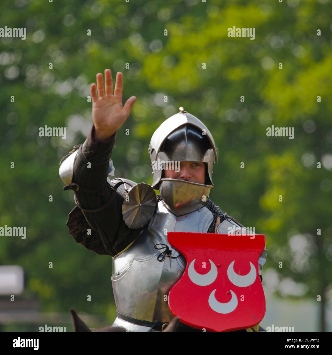 Knights in armour on horseback at jousting tournament re-enactment ...