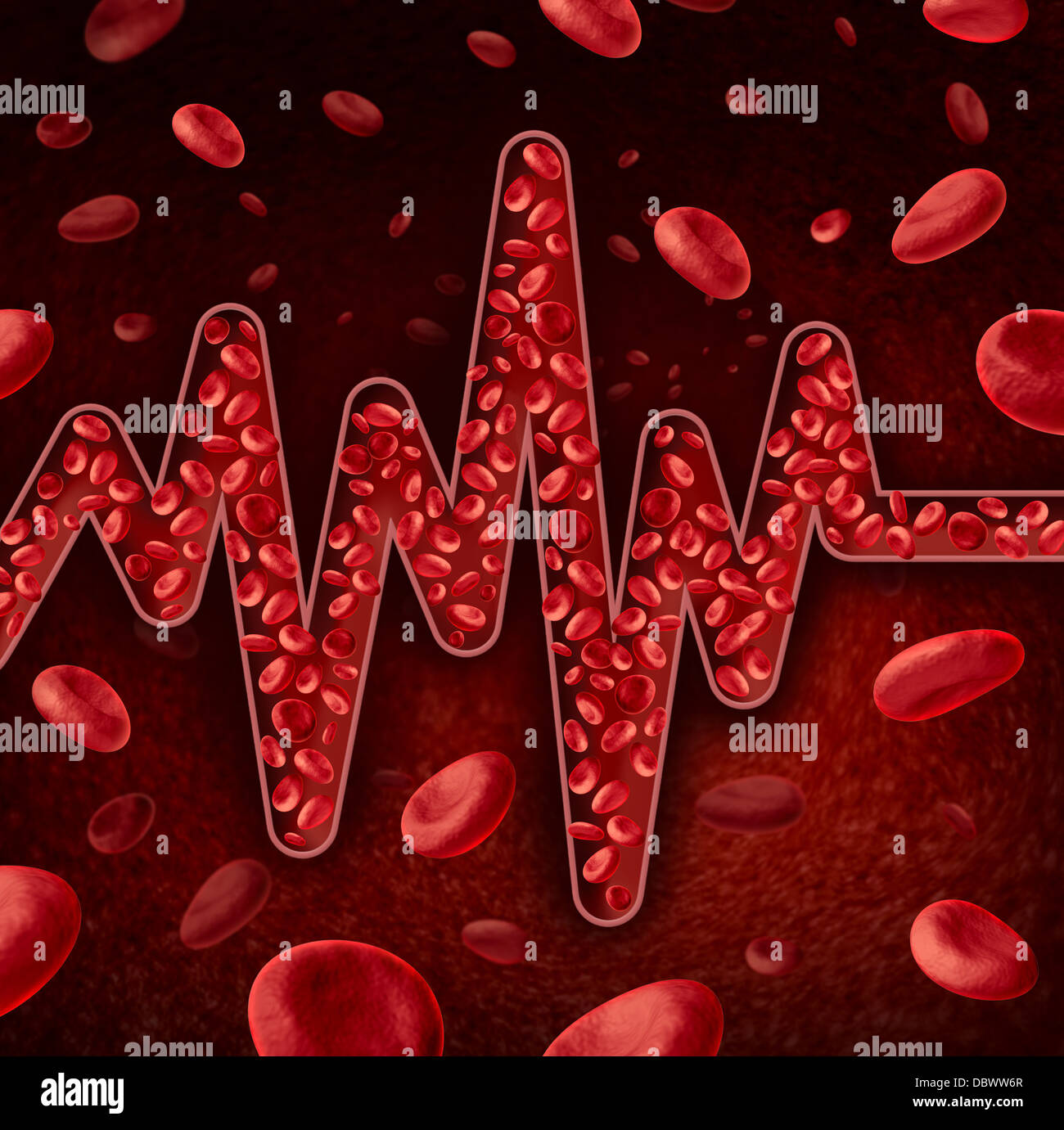 Blood cells concept as a vein or artery shaped as an ECG or EKG as a ...