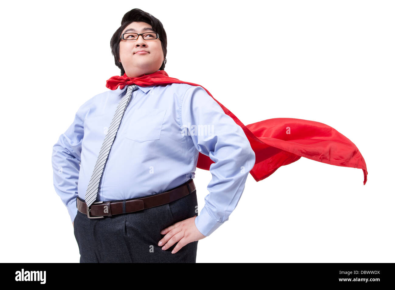 Overweight businessman playing the part of superman Stock Photo - Alamy