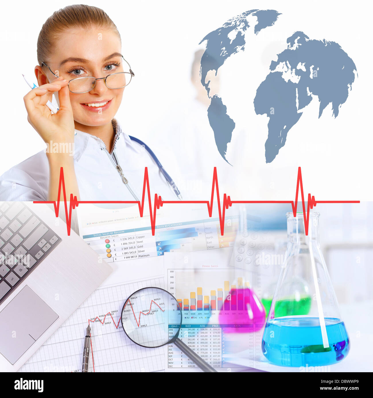 Collage with scientist in laboratory Stock Photo - Alamy