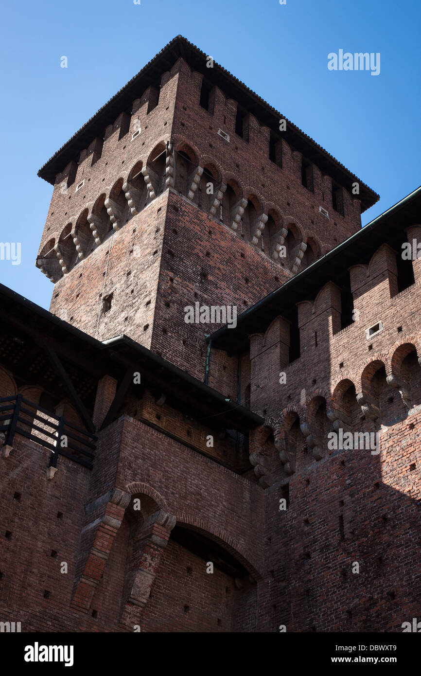 Tower of Sforza Castle (Castello Sforzesco) in Milan, Italy Stock Photo ...