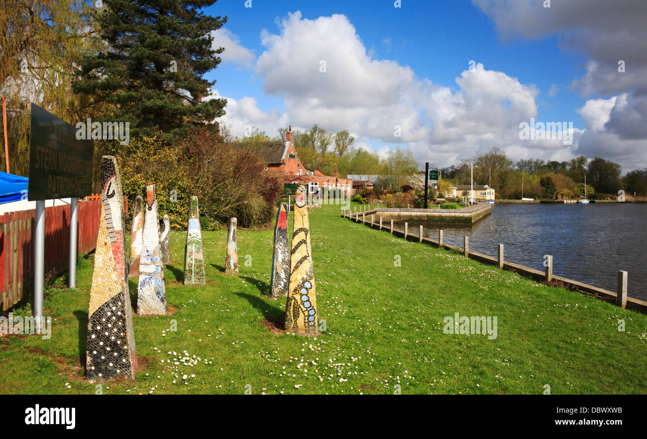 A view of mosaic sculptures by the Wherryman's Way on the Norfolk ...