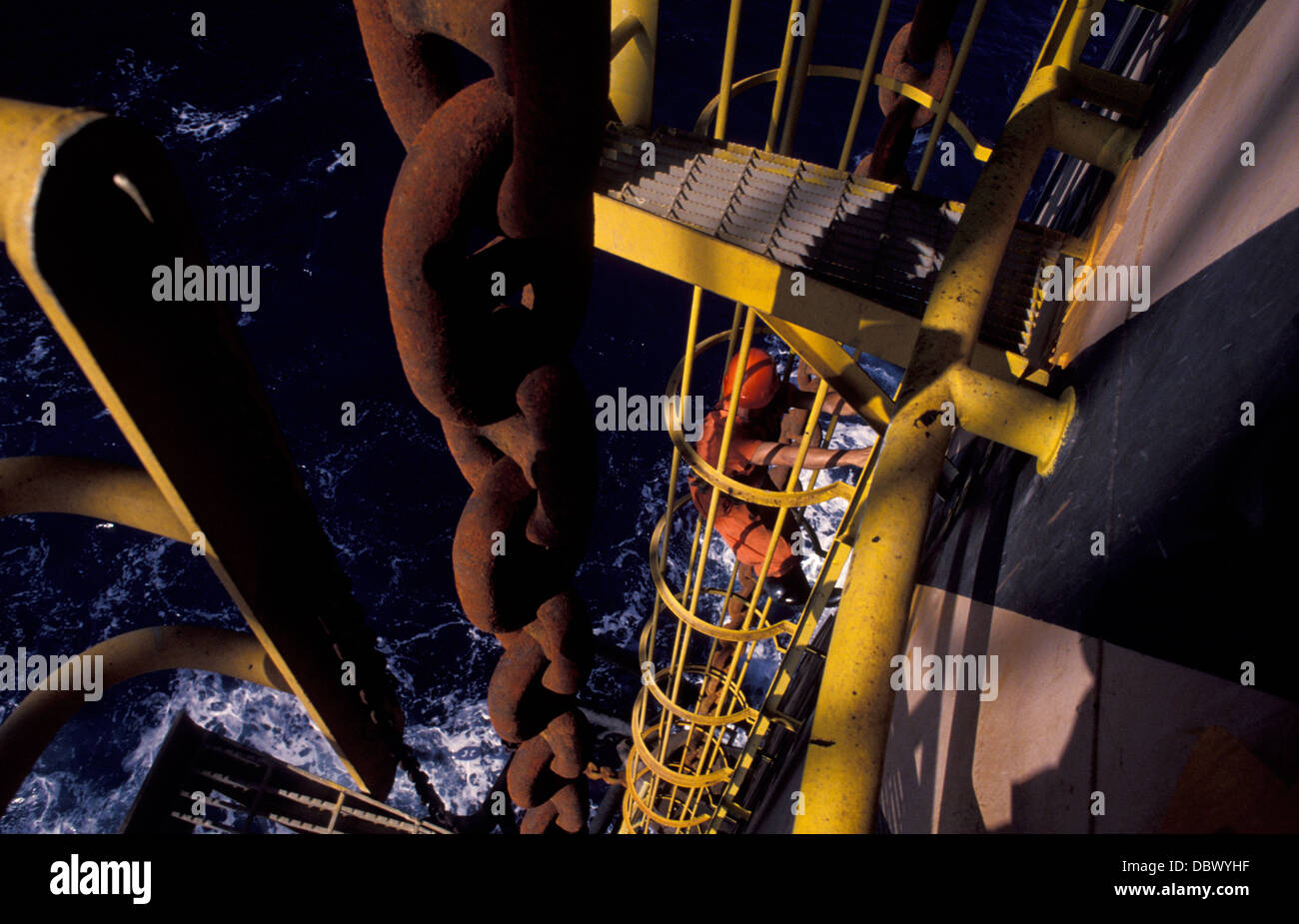 Petroleum platform worker. Occupational safety and health. Steel chain ...