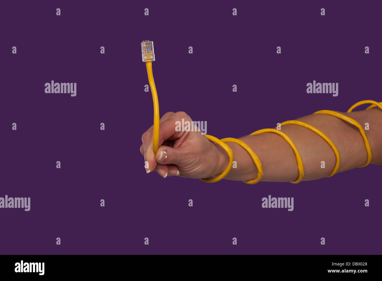 Female hand with coiled ethernet cable Stock Photo - Alamy