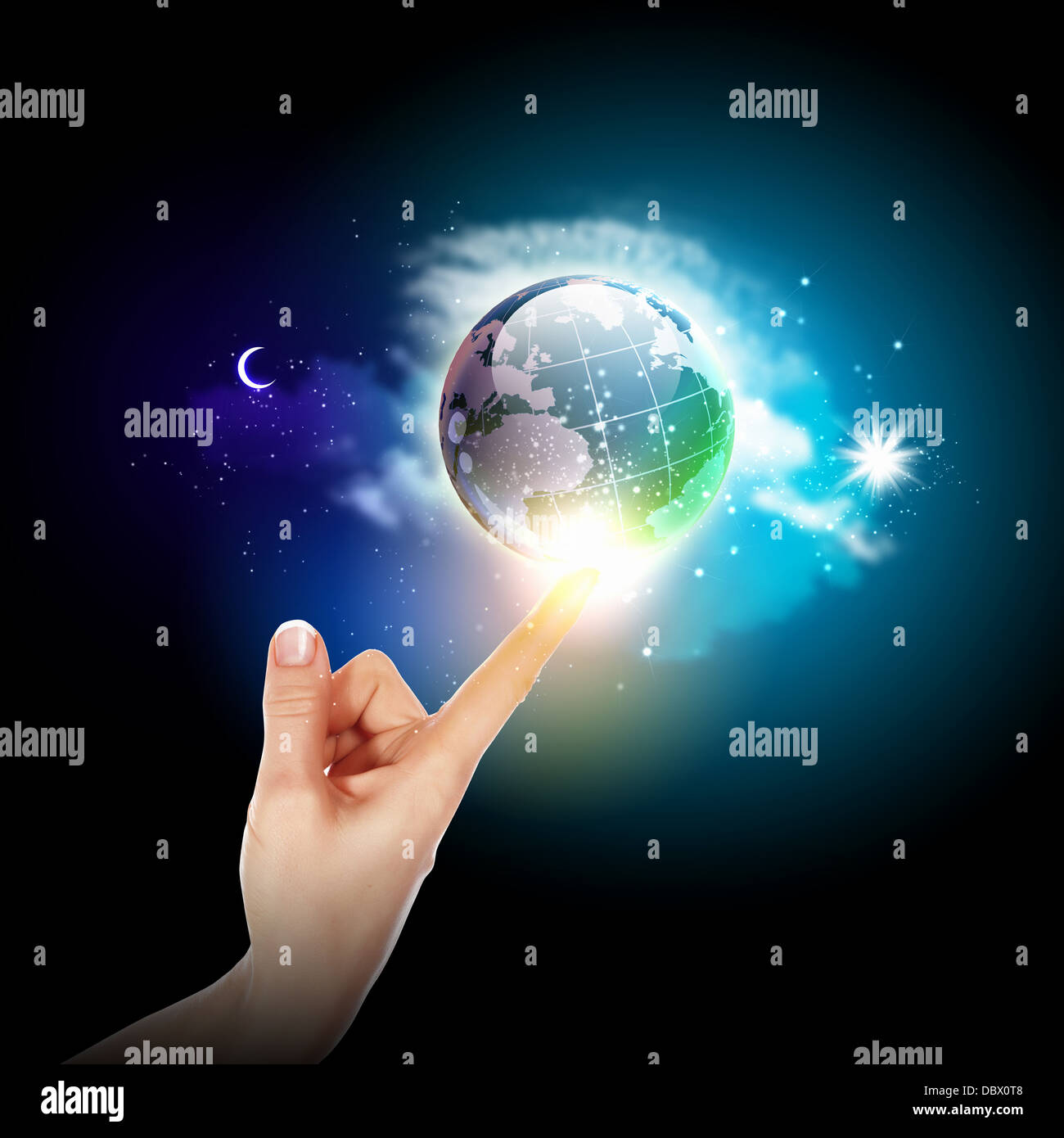 hand touching the earth Stock Photo - Alamy