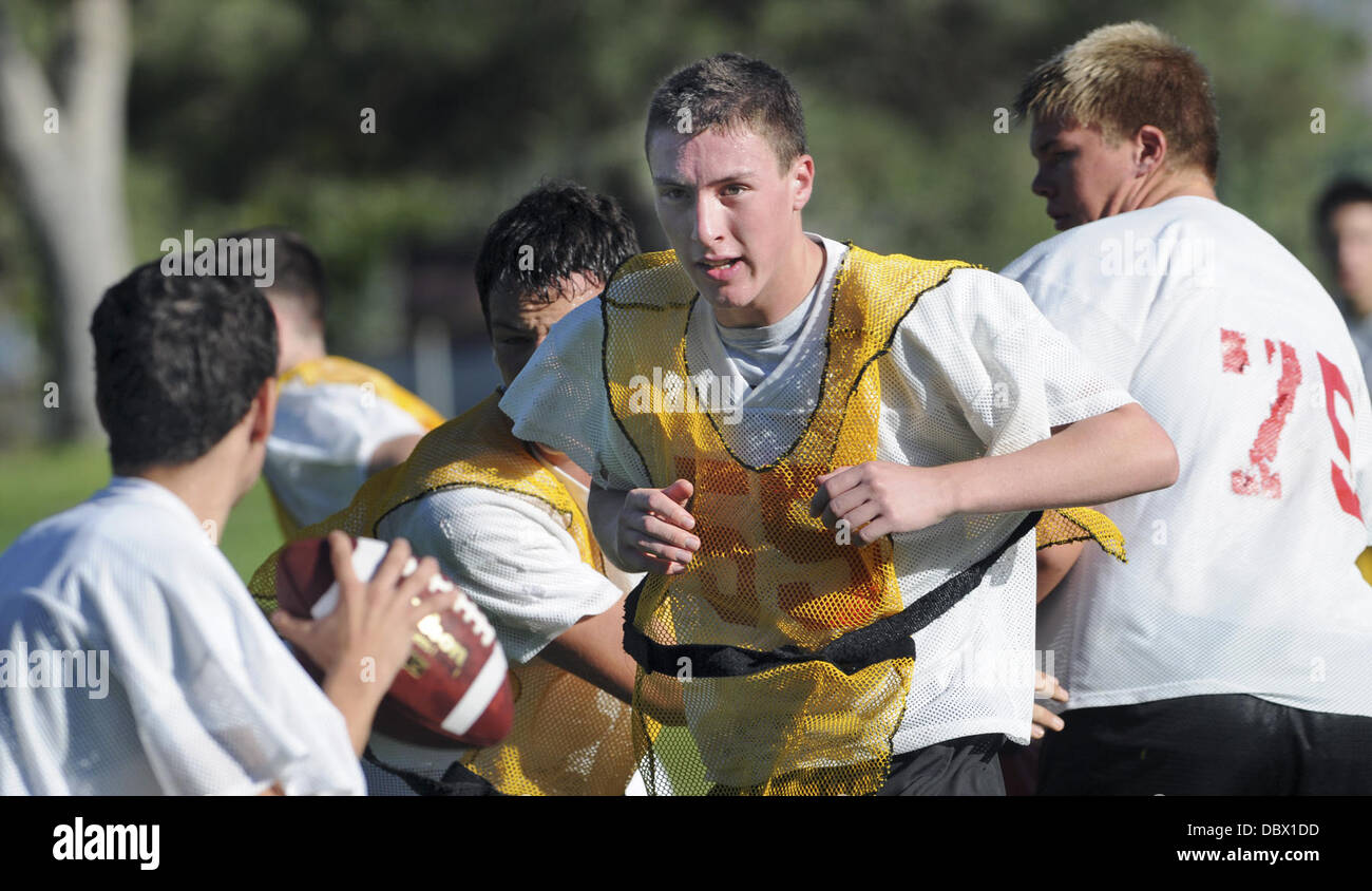 Albuquerque, NM, USA. 5th Aug, 2013. Albuquerque Academy's line backer ...