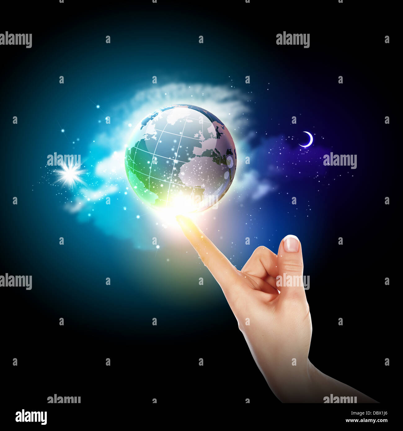 hand touching the earth Stock Photo - Alamy