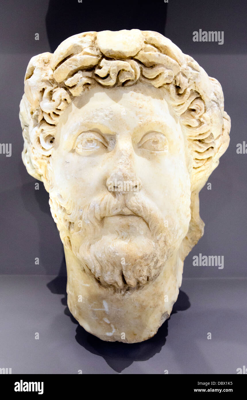 Marble portrait over life-size of cosmopolitan emperor Marcus Aurelius ...
