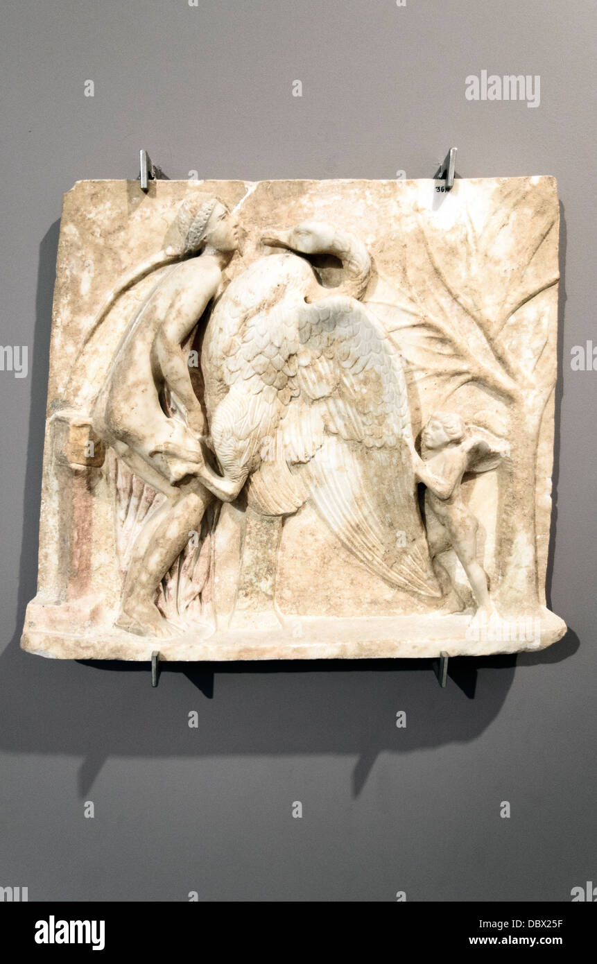 Marble relief plaque depicting the sexual union between Leda and the ...