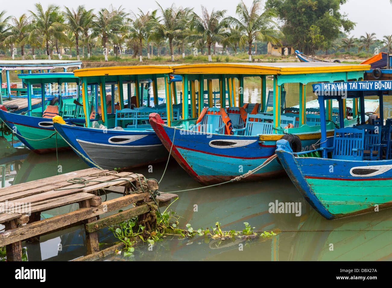 Colorful tour boats at the dock in Ho An, Vietnam, Asia Stock Photo - Alamy