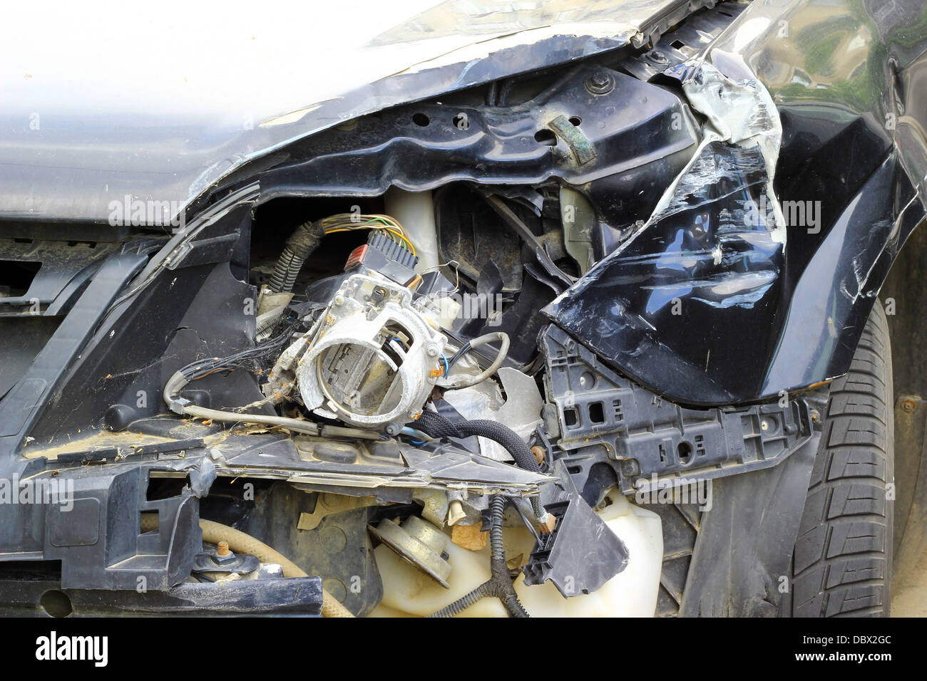 Crashed car close up. The front part is severely damaged Stock Photo ...