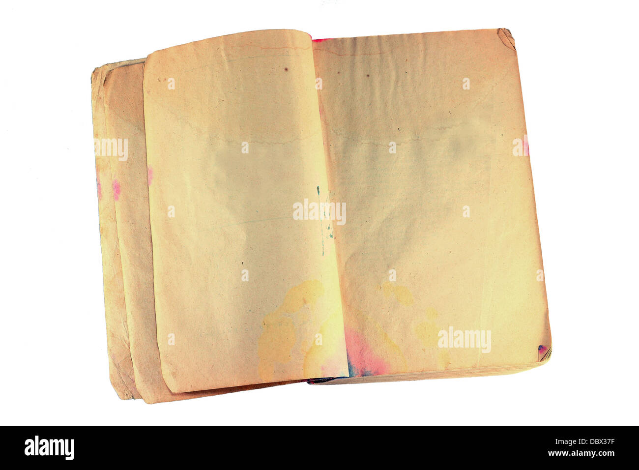 Vintage book with stained pages Stock Photo - Alamy