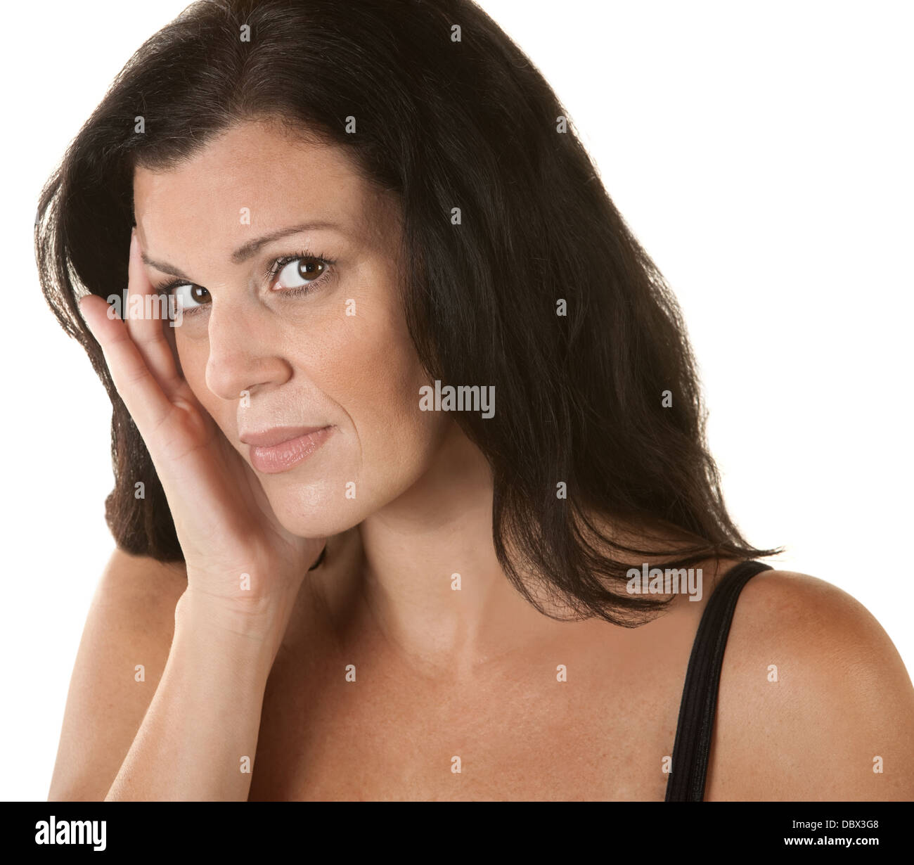 Woman with Hand on Side of Face Stock Photo - Alamy