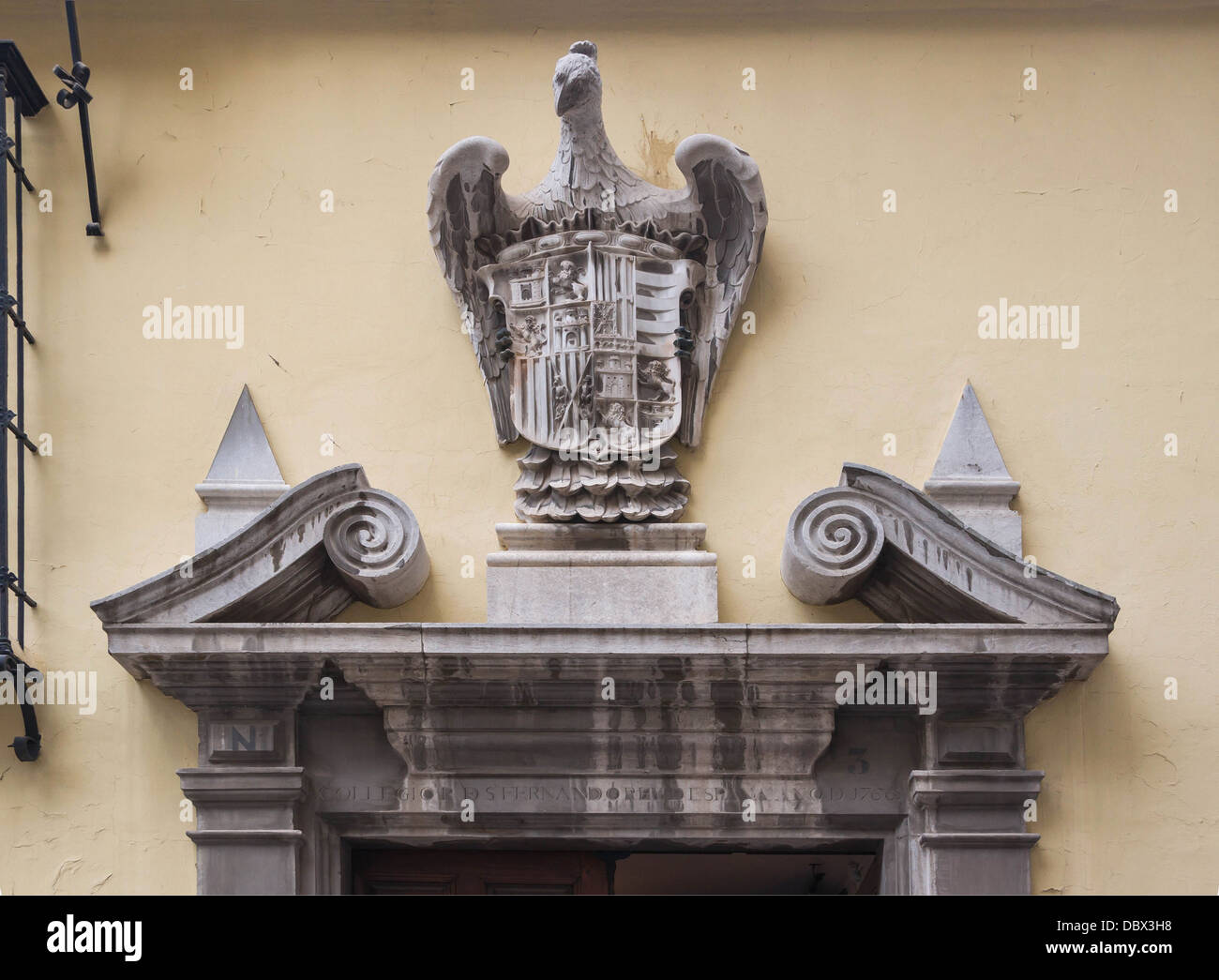Pediment over the exit gate of the Capilla Real where the Catholic ...