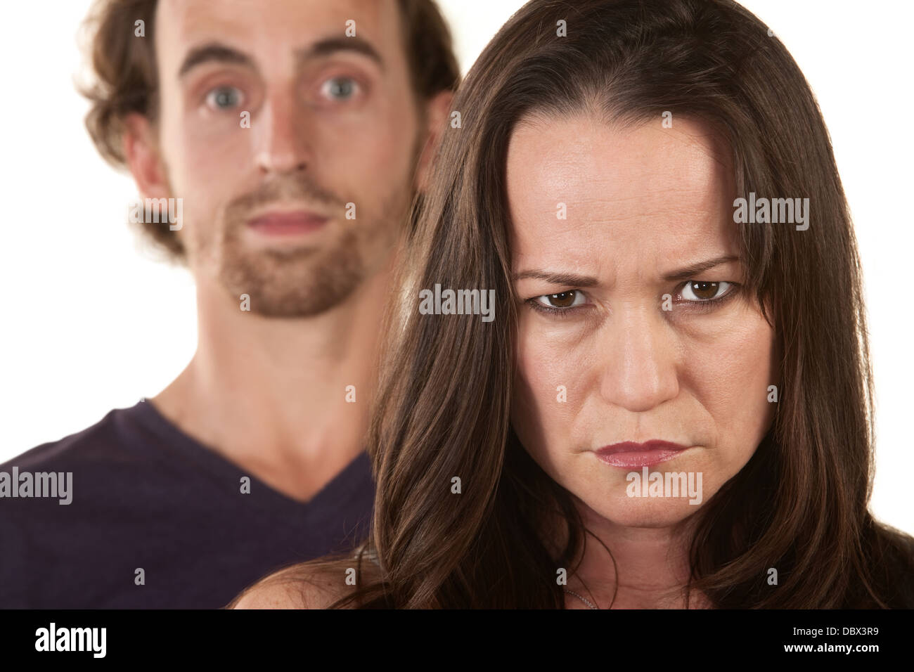 Angry Woman and Innocent Man Stock Photo - Alamy