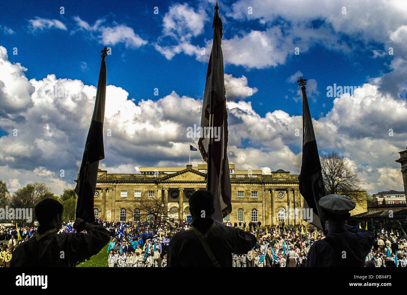 Scout leaders with flags at St George's Day parade - Eye of York Stock ...