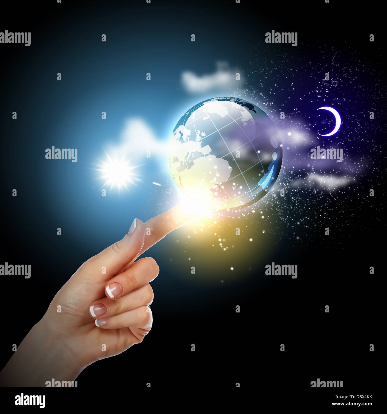 hand touching the earth Stock Photo - Alamy