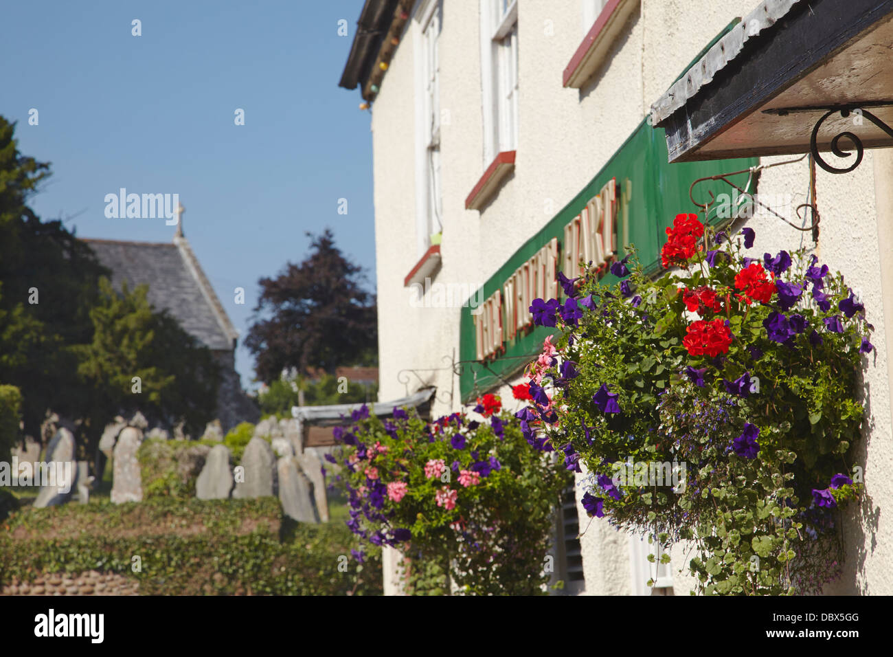 The streetside facade of a village pub, in Woodbury, near Exeter, Devon ...