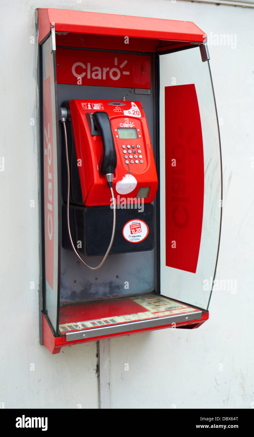 A red public telephone in the Miraflores district of Lima in Peru Stock ...