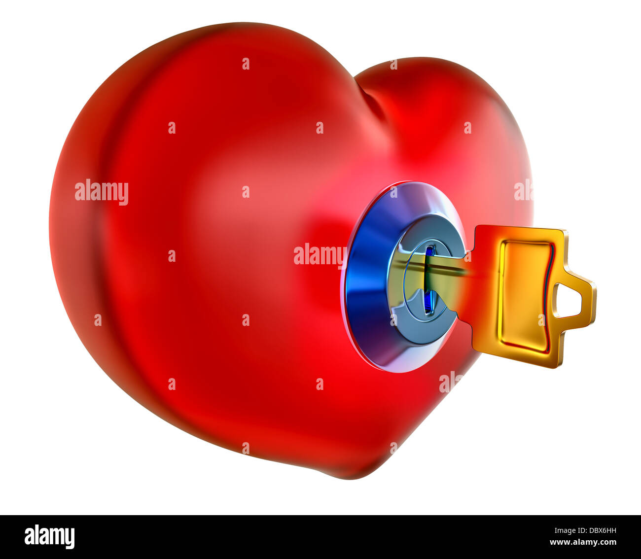 red heart with golden key Stock Photo - Alamy
