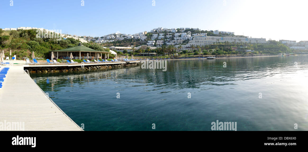 Panorama of the beach on Mediterranean turkish resort, Bodrum, Turkey ...
