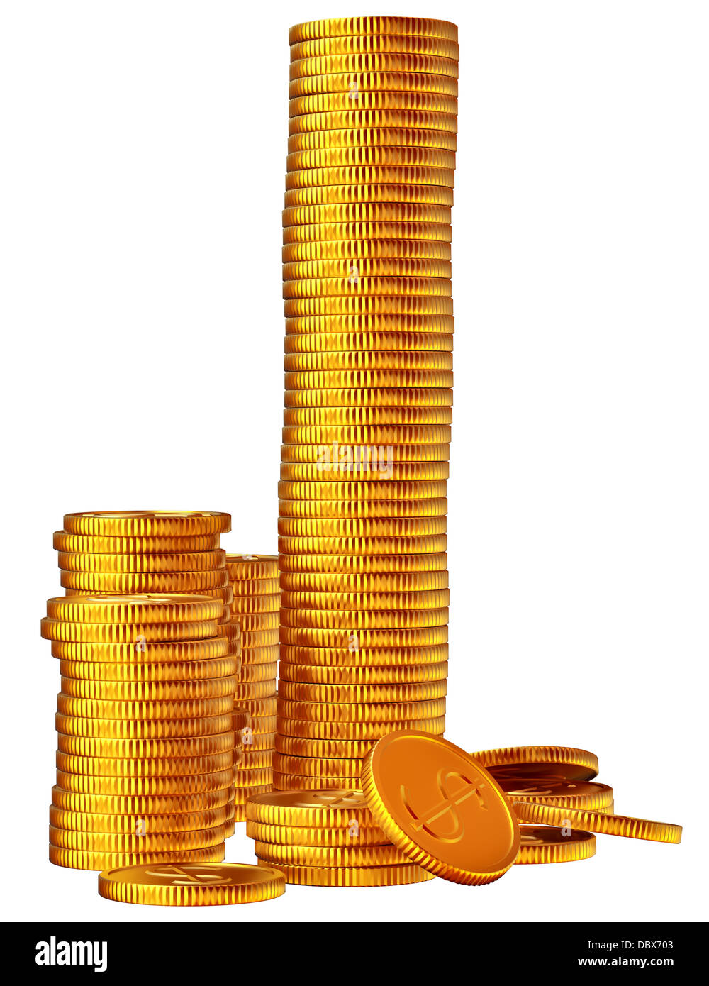 Stacks of gold dollar coins Stock Photo - Alamy