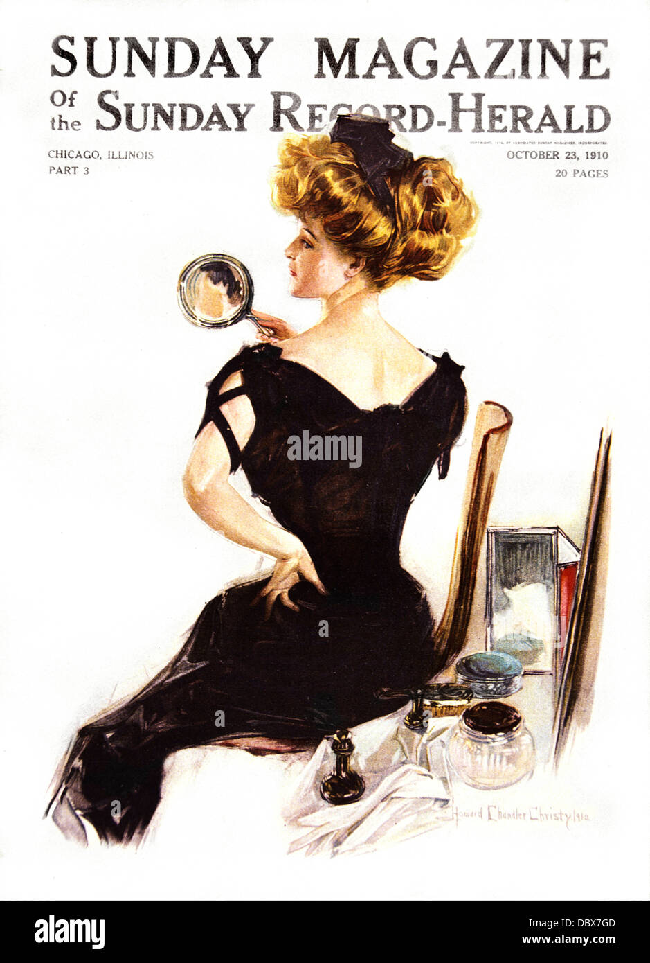 1900s VICTORIAN WOMAN A CHRISTY GIRL BACK VIEW SITTING BY VANITY ...