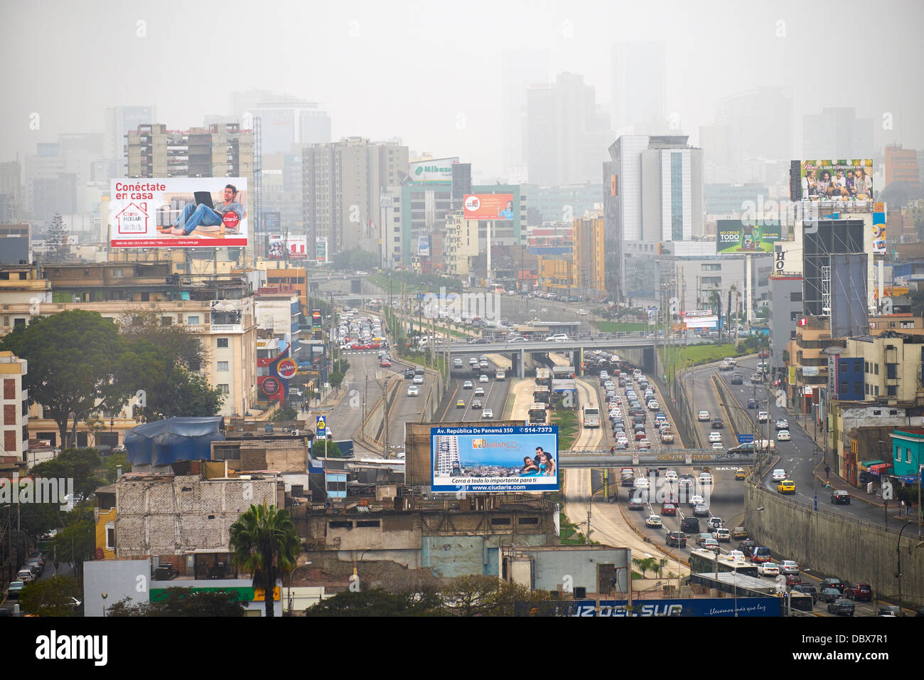 Busy Traffic in the Centre of Lima, BRT Metropolitano Road, Miraflores ...