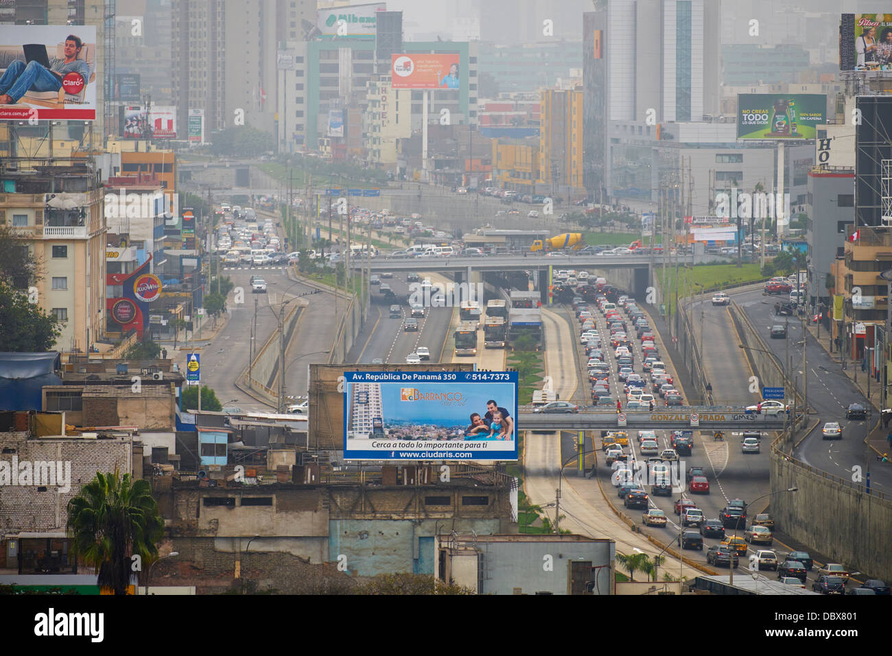 Busy Traffic in the Centre of Lima, BRT Metropolitano Road, Miraflores ...