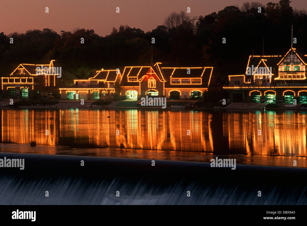 BOATHOUSE ROW ON SCHUYKILL RIVER PHILADELPHIA PENNSYLVANIA Stock Photo ...