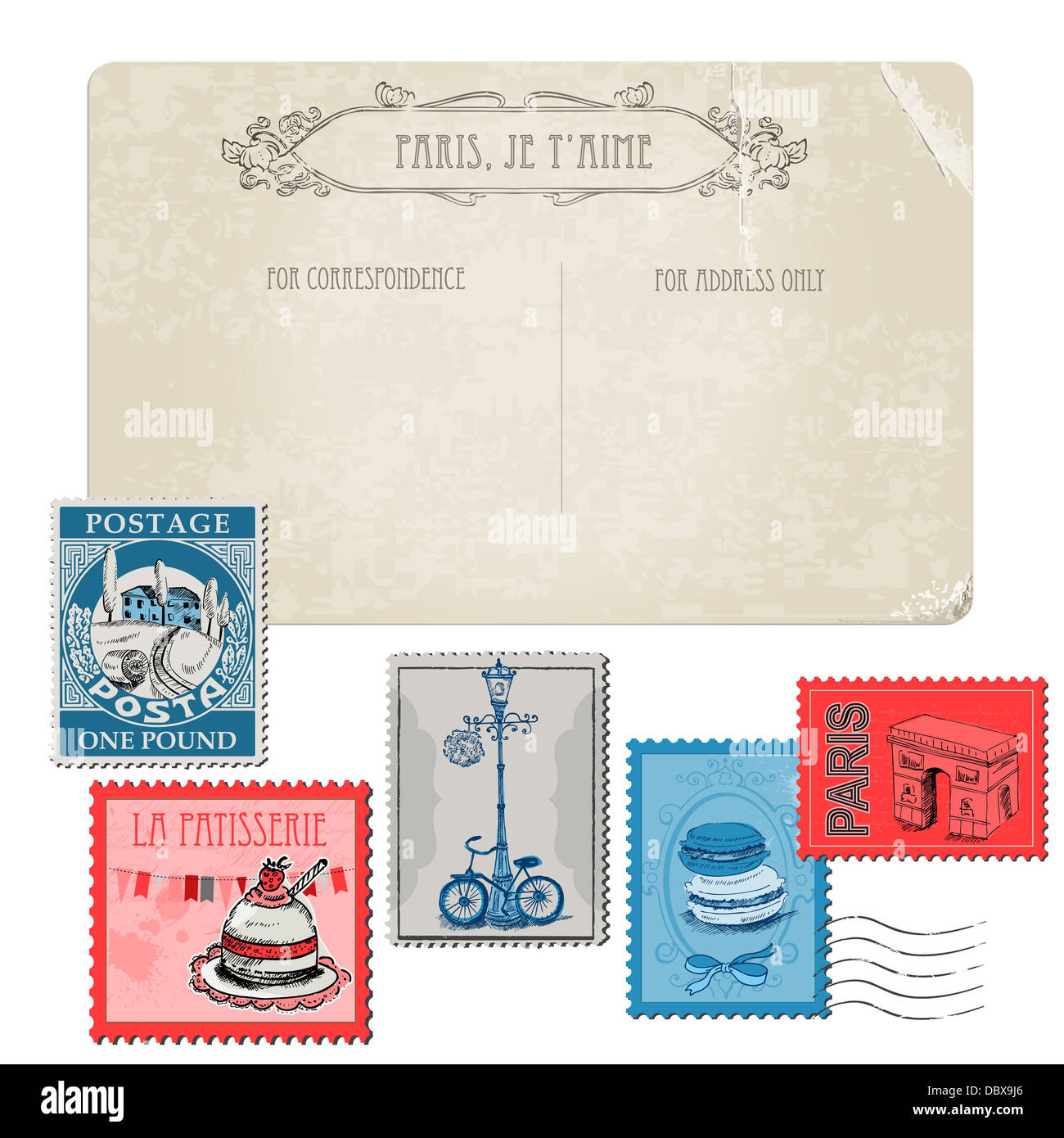 Vintage post card eiffel tower hi-res stock photography and images - Alamy