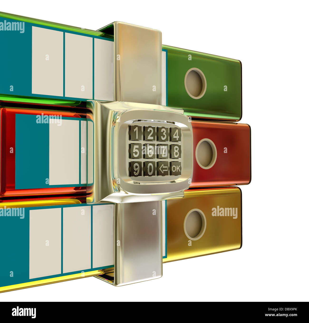 three colored folders with electronic lock Stock Photo - Alamy