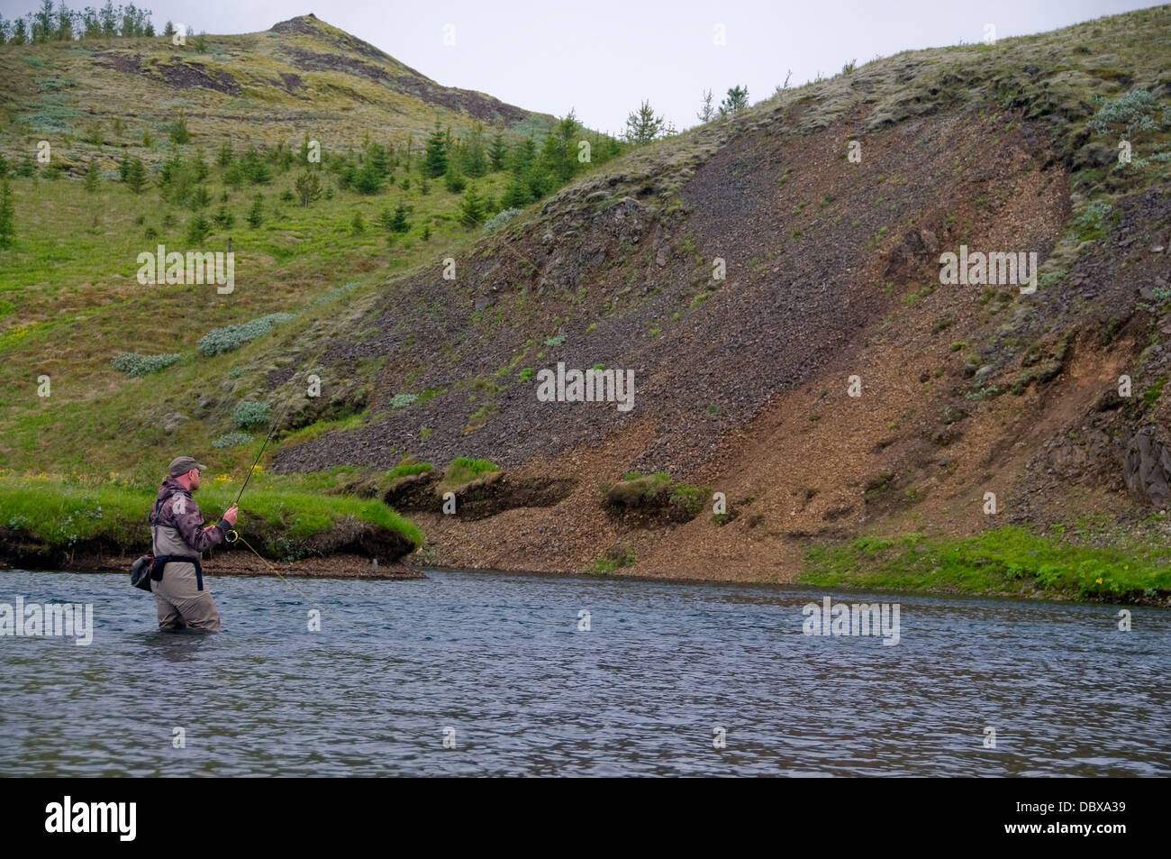 A fly fisherman battles an Atlantic salmon on one of Iceland's most ...