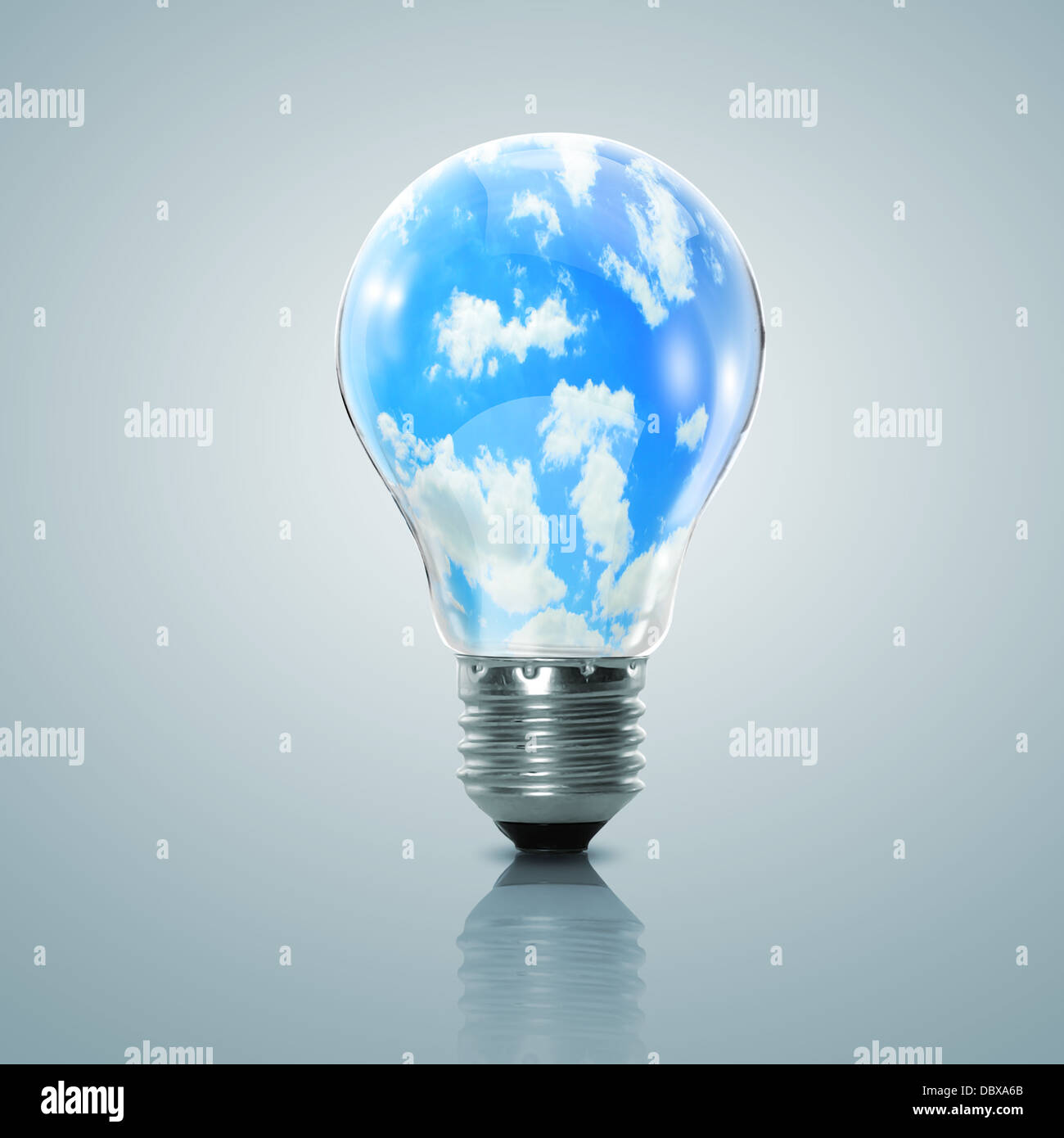 Electric light bulb and blue sky inside it Stock Photo - Alamy