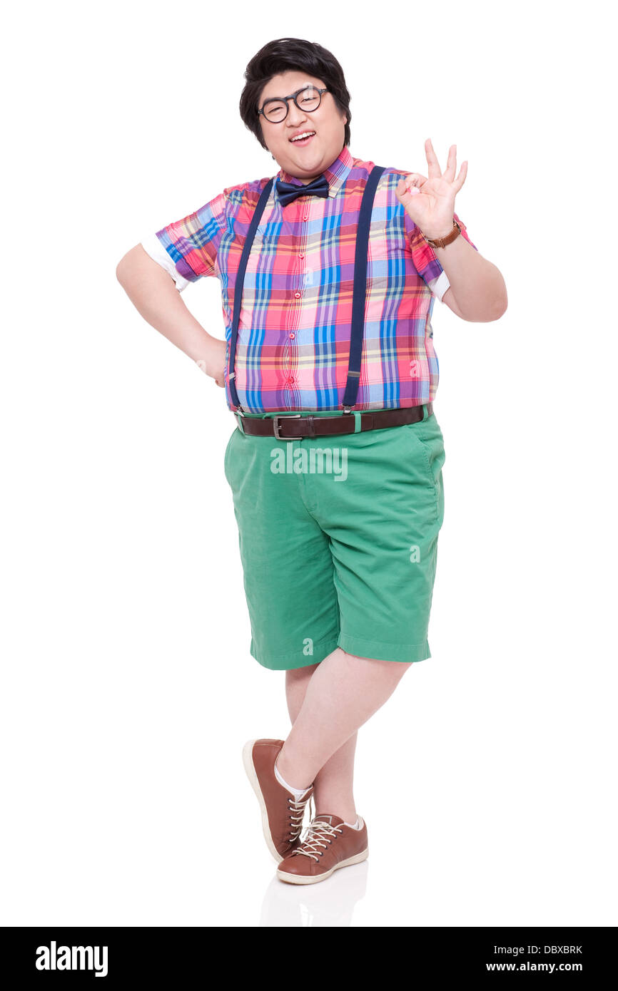 Fashionable fat man doing OK sign Stock Photo - Alamy