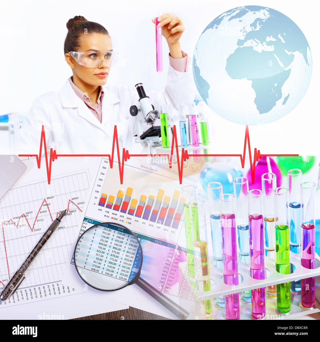 Collage with scientist in laboratory Stock Photo - Alamy