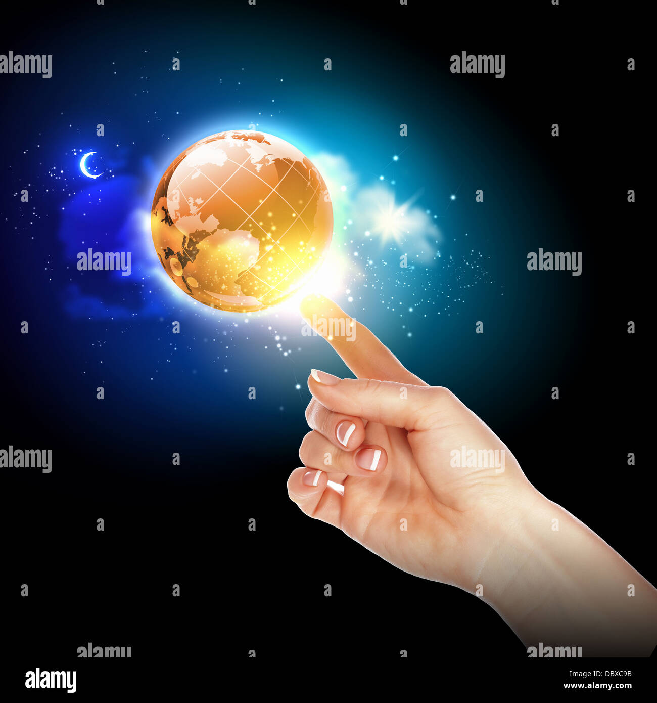 hand touching the earth Stock Photo - Alamy