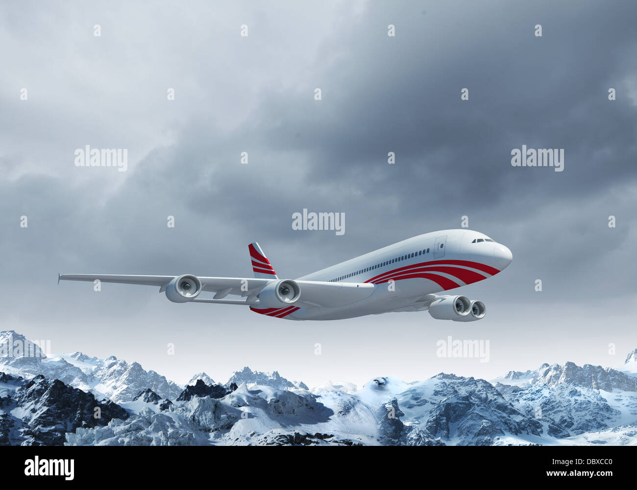 White passenger plane above the mountains Stock Photo - Alamy