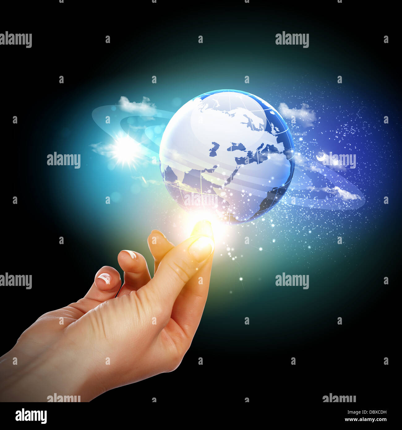 hand touching the earth Stock Photo - Alamy